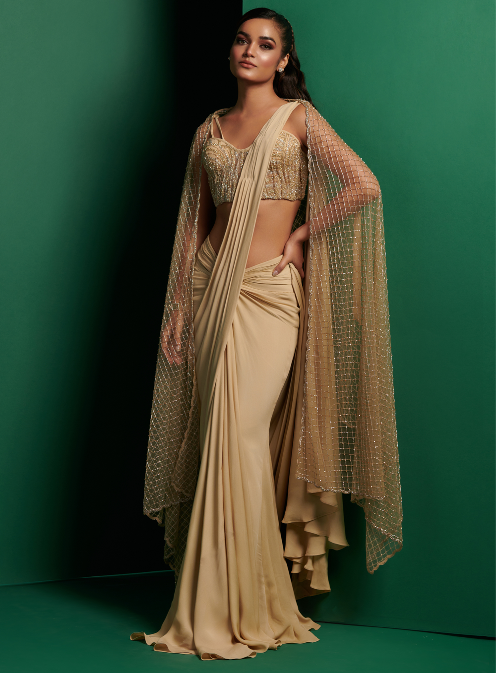 Wine Red Structured Double Corset With Elegant Skirt Drape Saree – K&A ...